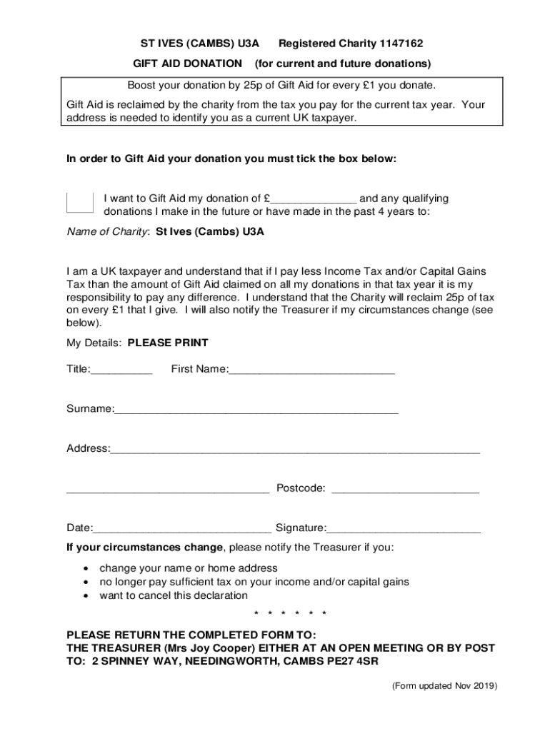 Fillable Online Fillable Online si Charity Gift Aid Declaration ...