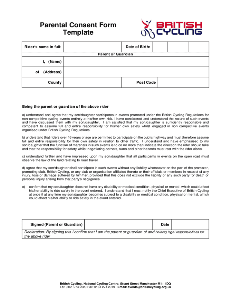 Fillable Online Parental Consent Form Template - riponrotarybikeride ...