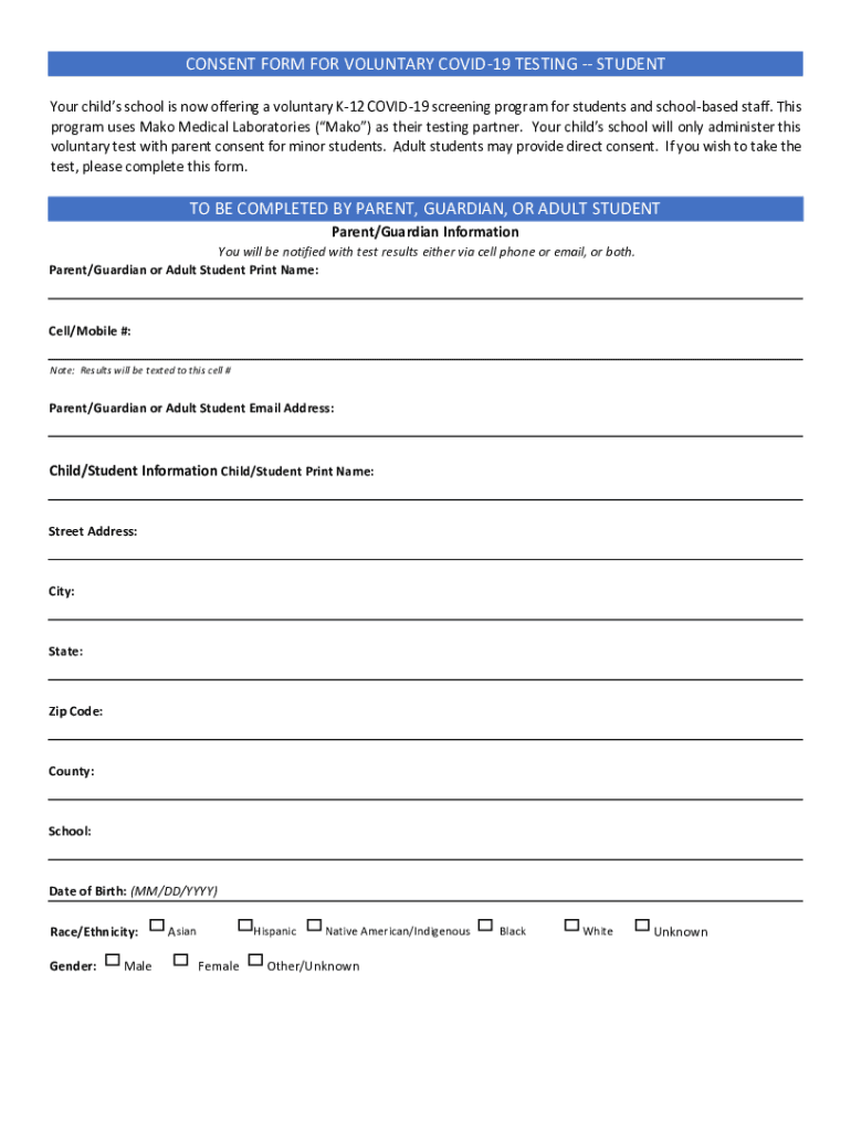 Fillable Online Fillable Online HCPSS Student COVID Testing Consent ...