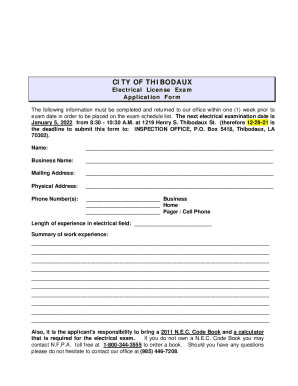 Fillable Online Electrical License Exam Application Form - The City of ...