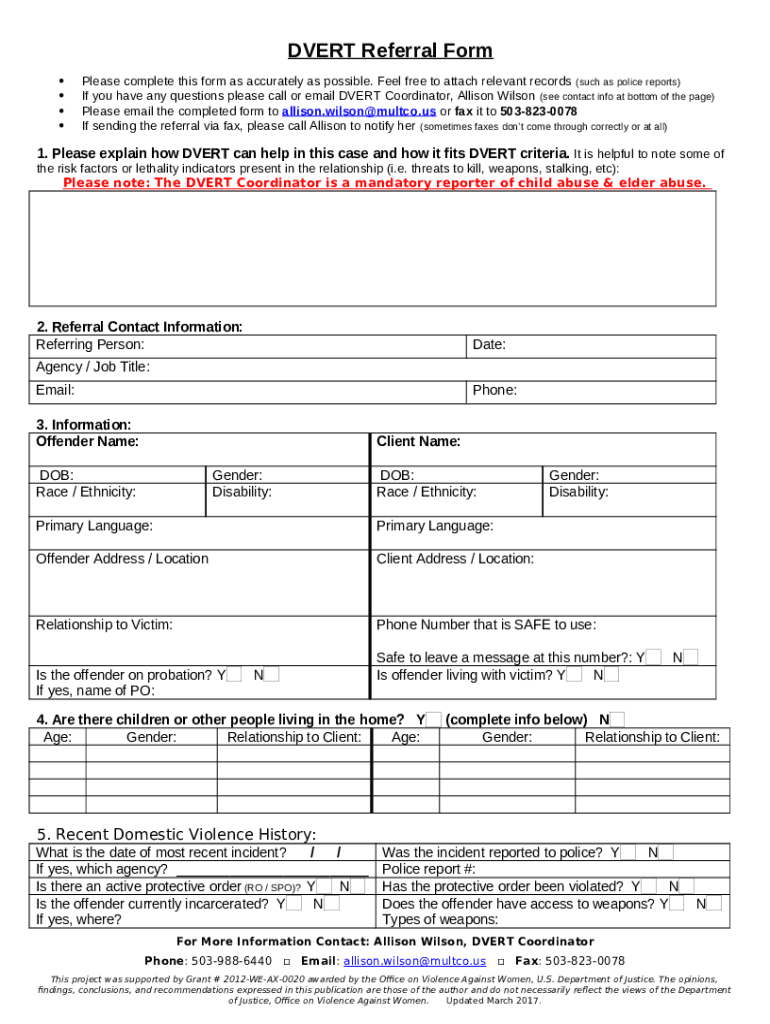 DVERT Demographic Doc Template | pdfFiller