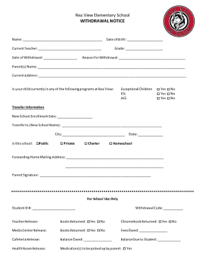 Fillable Online Today's Date LONGBRANCH ELEMENTARY SCHOOL WITHDRAWAL ...