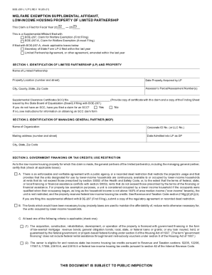 Fillable Online WELFARE EXEMPTION SUPPLEMENTAL AFFIDAVIT, LOW-INCOME ... Fax Email Print - pdfFiller