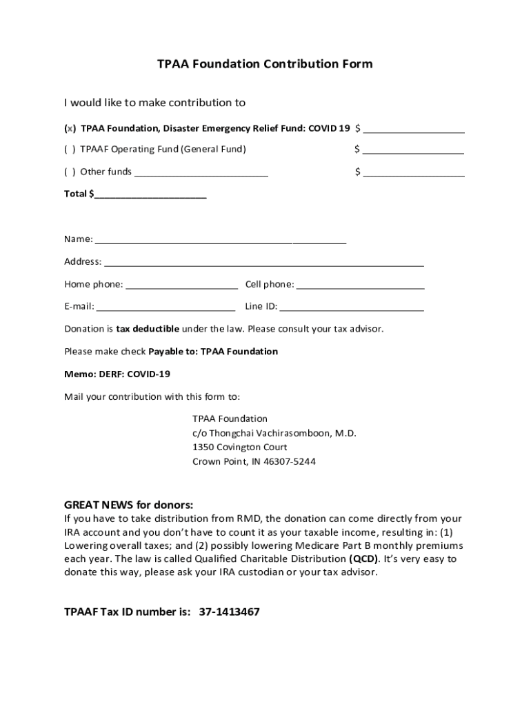 Fillable Online TPAA Foundation Contribution Form Fax Email Print ...