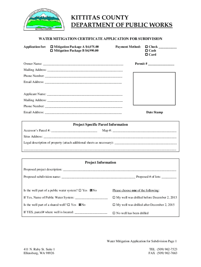 Fillable Online Water Mitigation Application for Subdivision. Water ...