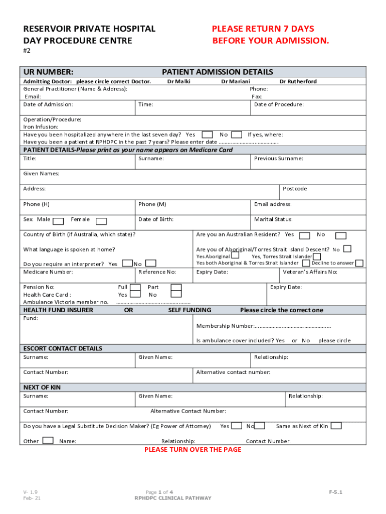 Fillable Online Patient Admission Forms Fax Email Print - pdfFiller