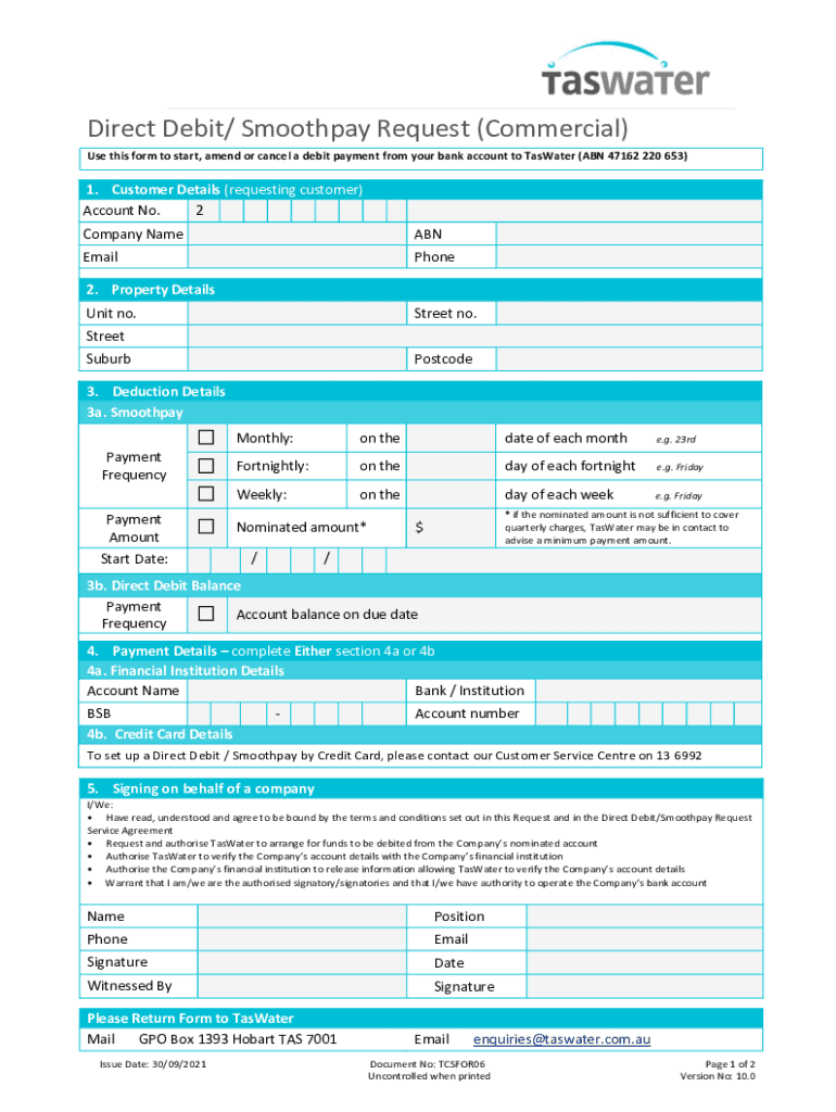 Fillable Online Fillable Online Direct Debit/ SmoothPay Request Form ...