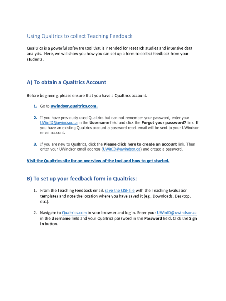 Fillable Online Option B-teaching Feedback form qualtrics instructions ...