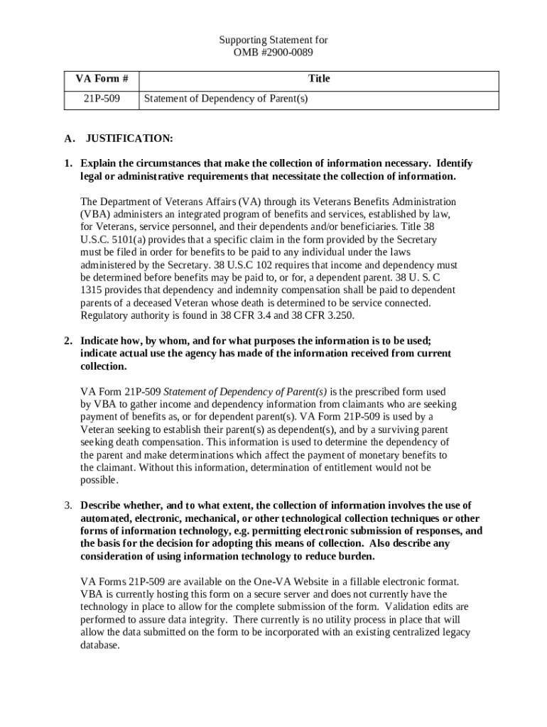 Fillable Online omb.reporticr201711/2900/008SUPPORTING STATEMENT VA ...