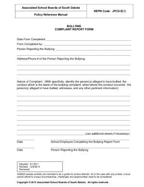 Fillable Online Bullying - Complaint Report Form Fax Email Print ...