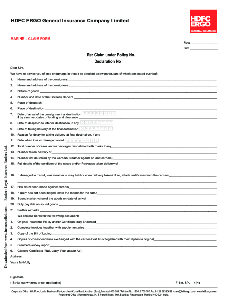 Fillable Online Download hdfc-ergo Marine-Cargo claim-form. Download ...