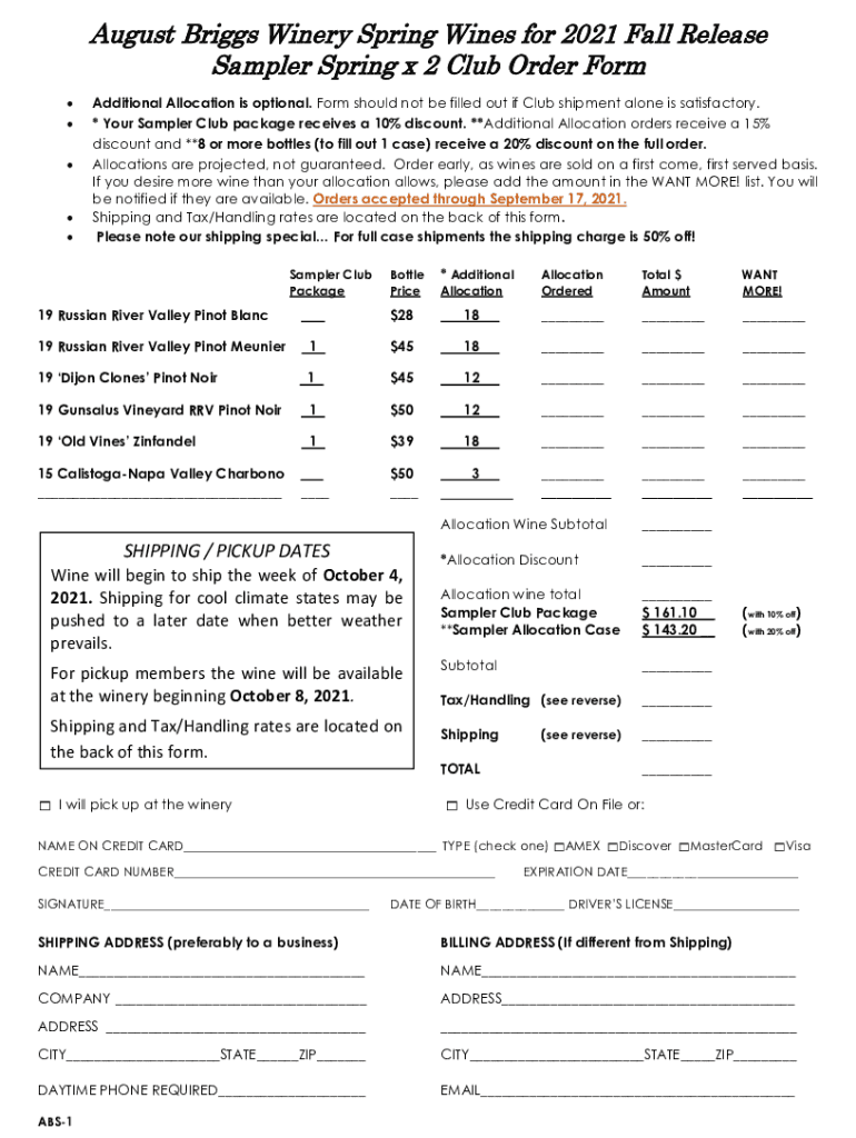 Fillable Online augustbriggswinery.comwp-contentuploadsAugust Briggs Wines Order Form ...