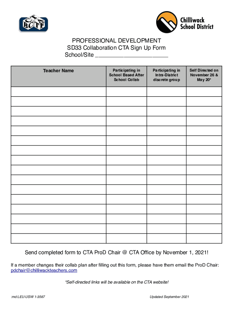 Fillable Online Fillable Online PROFESSIONAL DEVELOPMENT CTA ...