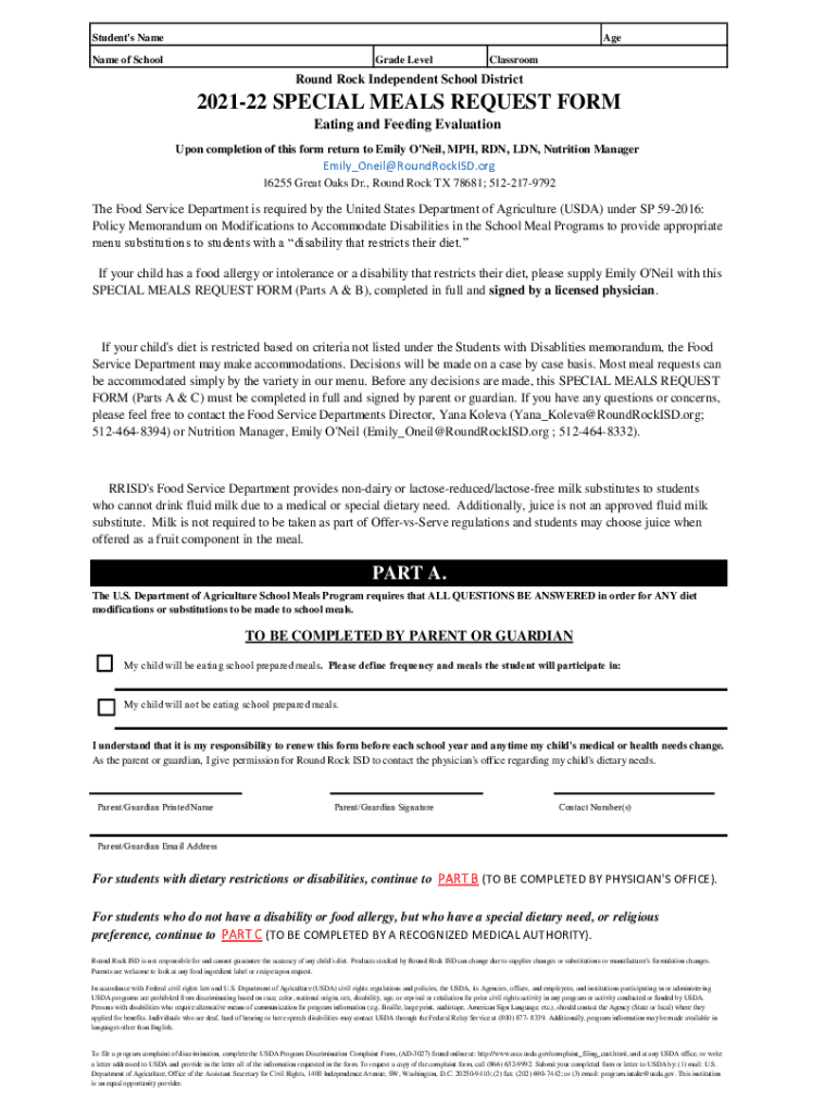 Fillable Online SPECIAL MEALS REQUEST FORM - Weebly Fax Email Print ...