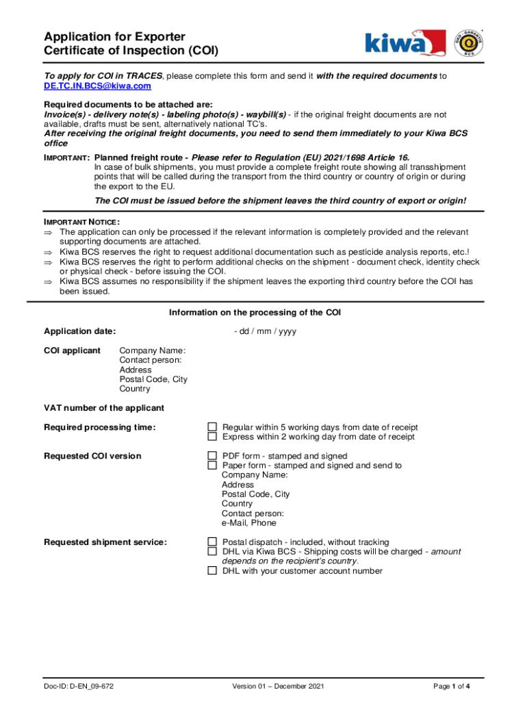 Fillable Online COI TRACESthere are two possibilities leading to the ...