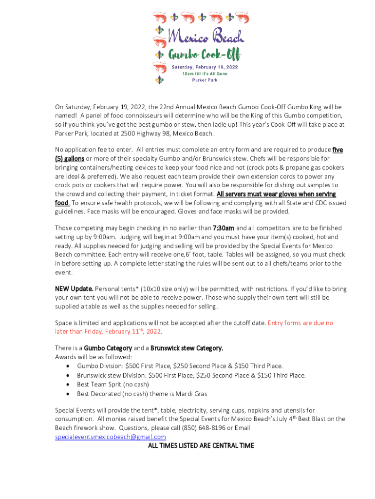 Fillable Online Gumbo Cook-Off Entry Form Fax Email Print - pdfFiller