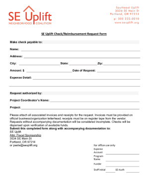 Fillable Online SE Uplift Check/Reimbursement Request Form Fax Email ...