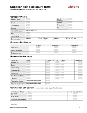 Fillable Online Supplier self-disclosure form - wieland.com Fax Email ...