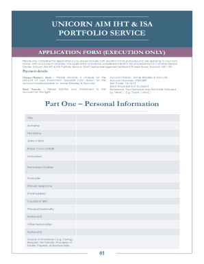 Fillable Online Unicorn AIM IHT ISA Execution Only Application Form ... Fax Email Print - pdfFiller