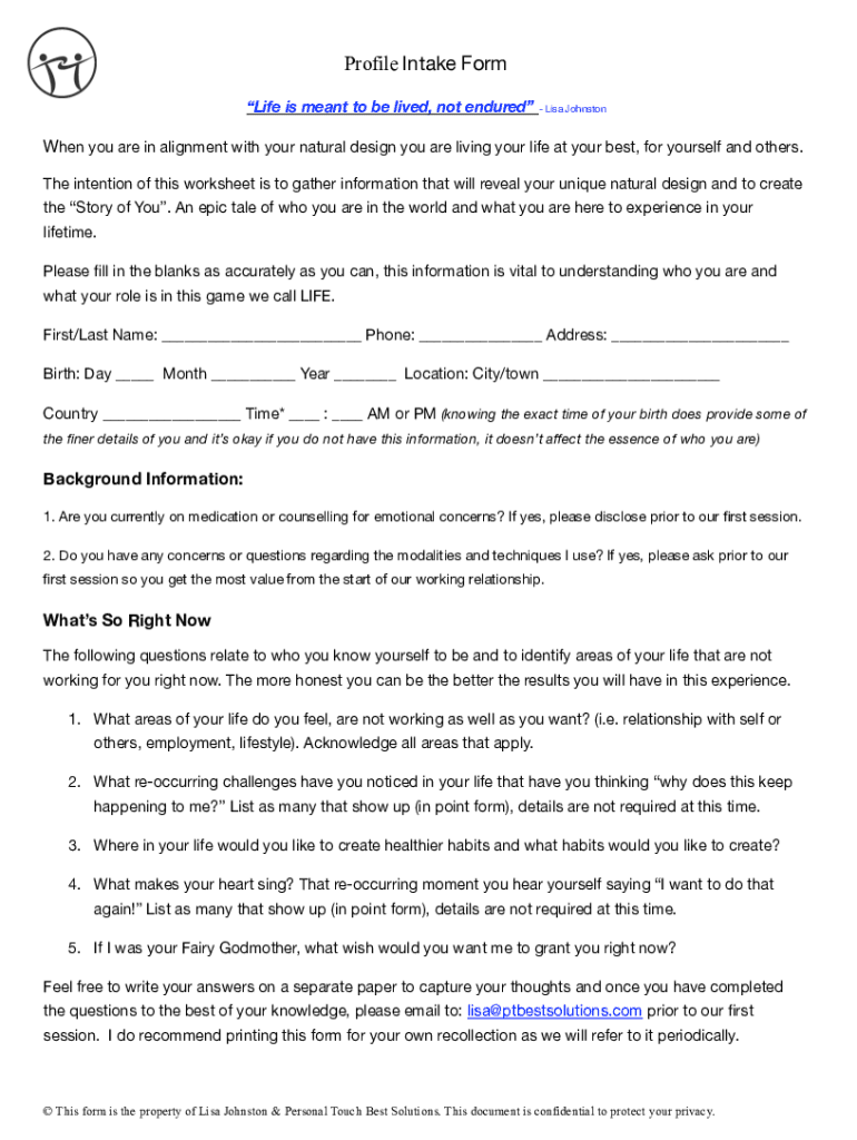 Fillable Online Profile Intake Form Fax Email Print - pdfFiller