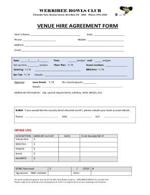 Fillable Online Fillable Online VENUE HIRE AGREEMENT FORM - WordPress ...