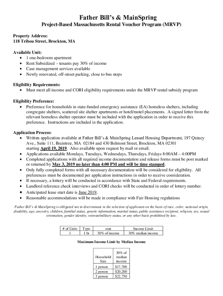 Fillable Online Project Based MRVP Application Packet - HomeMass Access ...