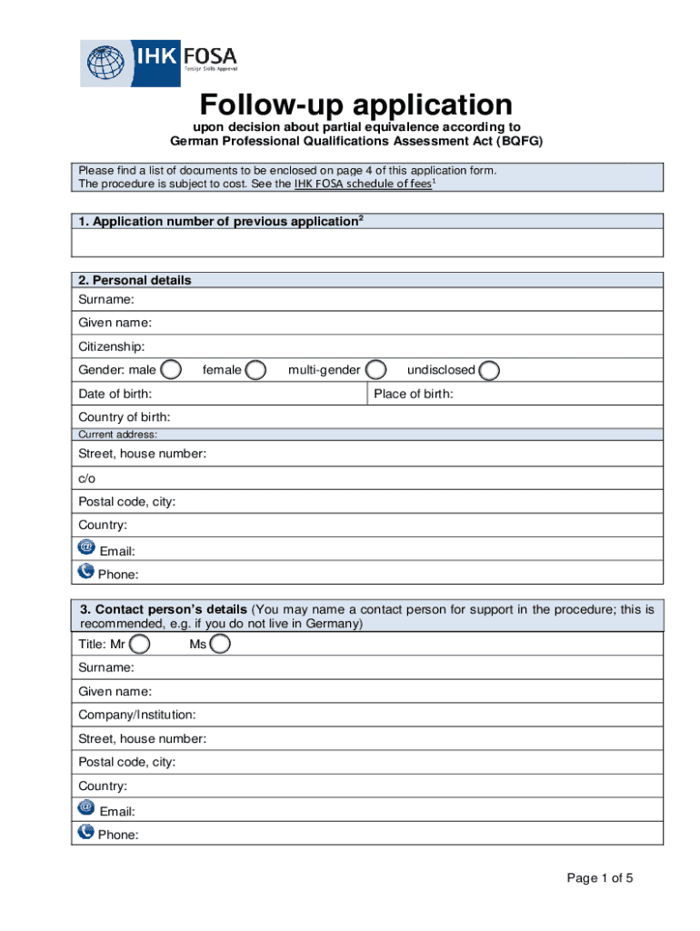 Fillable Online IHK FOSA Follow-Up Application S PDFPDFIdentity ... Fax Email Print - pdfFiller