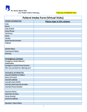 Fillable Online Patient Intake Form (Virtual Visits) - IBHSPsych Fax ...