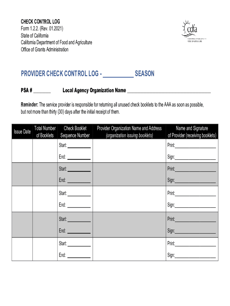 Fillable Online Check Control Log Fax Email Print - pdfFiller