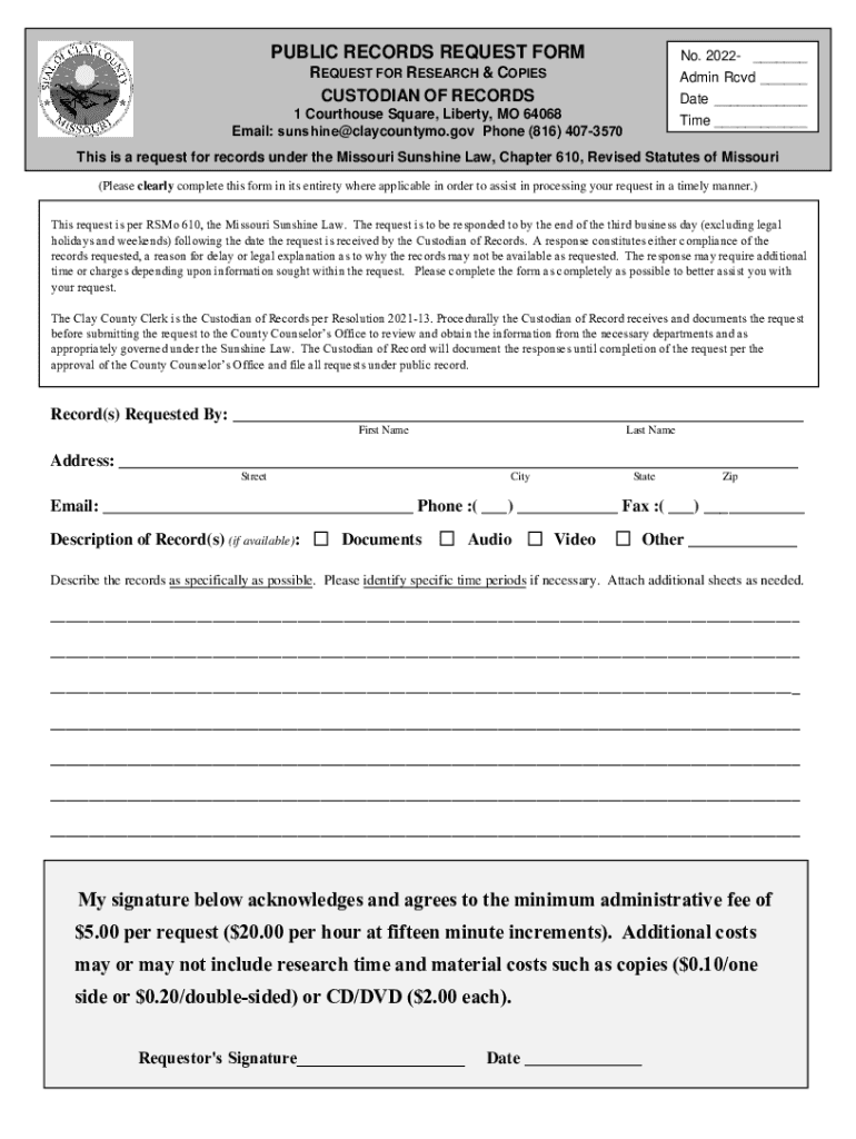 Fillable Online Fillable Online Sunshine Request Form - Clay County ...