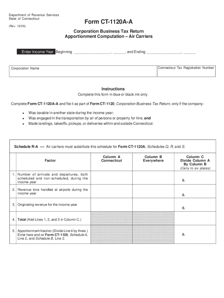 Fillable Online Form CT-1120A, Corporation Business Tax Return ... Fax ...