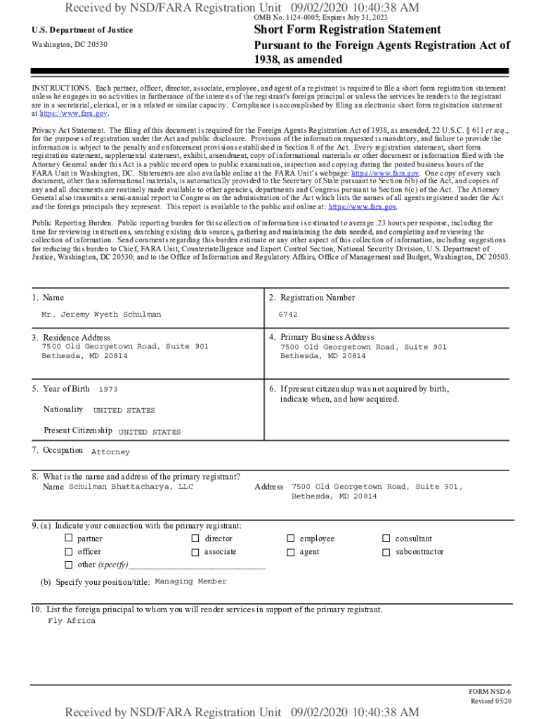 Fillable Online efile.fara.gov docs 6742-Short-Form-20200424-8u.s ...