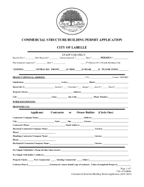 Fillable Online COMMERCIAL STRUCTURE/BUILDING PERMIT APPLICATION CITY ...