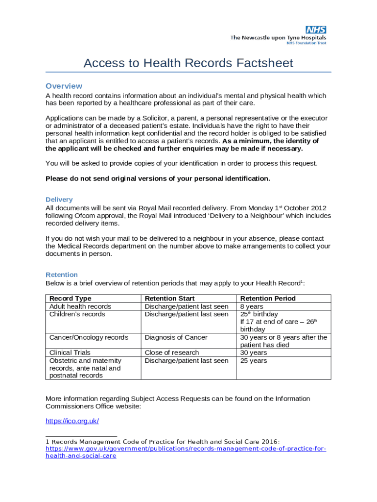 Access to Personal Data and Health Records Fact Sheet Leaflet Doc ...
