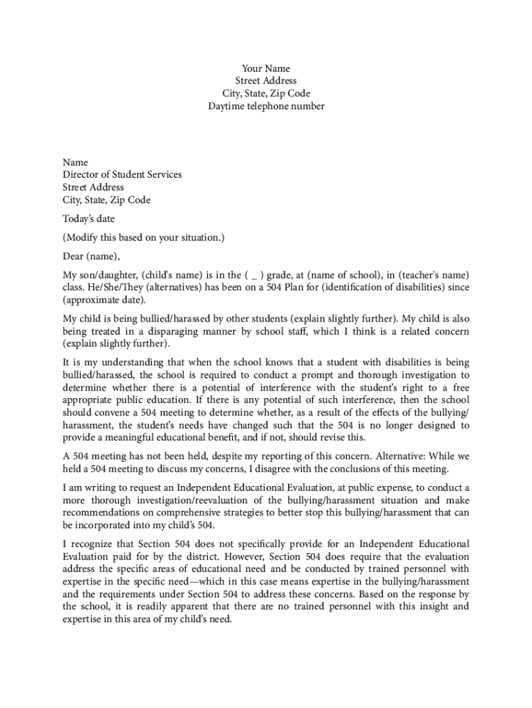 Fillable Online Template Request for IEE - 504 Version Fax Email Print ...