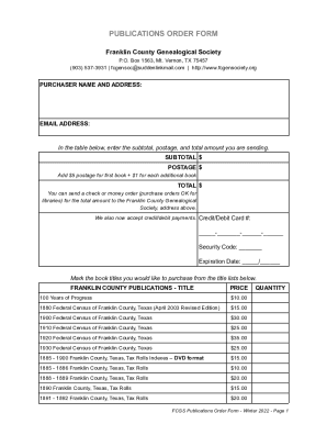 Fillable Online FCGS Publications Order Form Fax Email Print - pdfFiller
