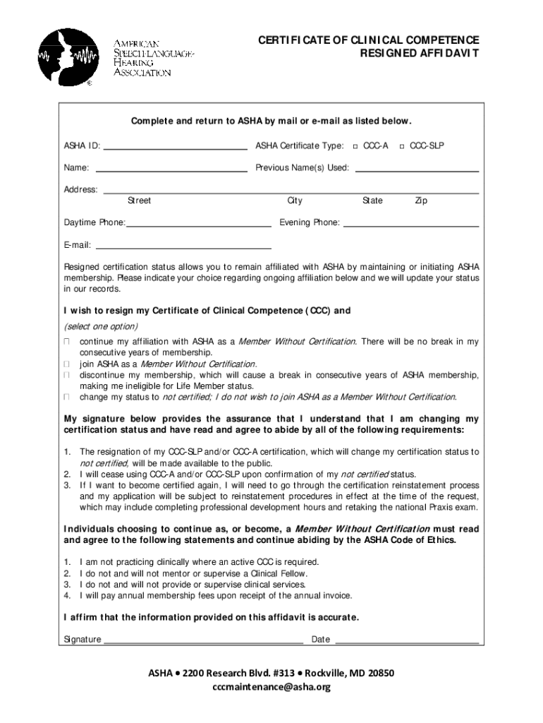 Fillable Online www.asha.orgsiteassetsuploadedFilesCERTIFICATE OF ...