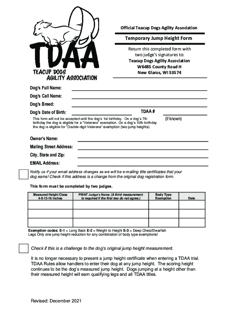 Fillable Online Temporary Jump Height Form - k9tdaa.com Fax Email Print ...