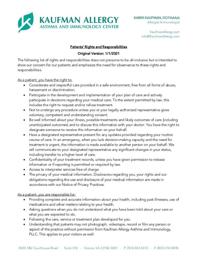 Fillable Online KA Forms - Patient Rights and Responsibilities Fax ...