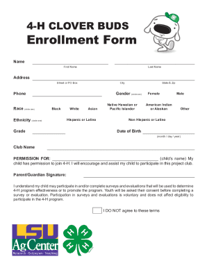 Fillable Online 4-H Individual Enrollment FormMississippi State ... Fax ...