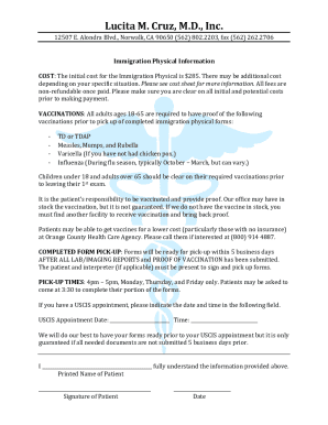 Fillable Online Immigration Physical Information Sheet 1 Fax Email ...