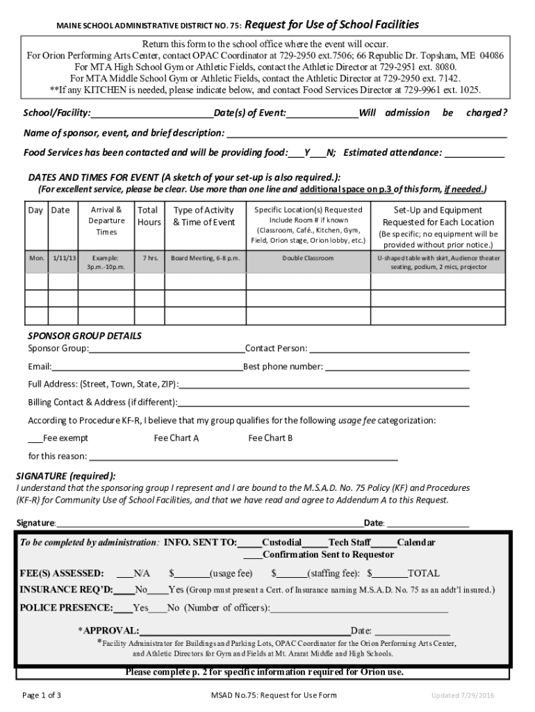 Fillable Online MAINE SCHOOL ADMINISTRATIVE DISTRICT NO. 75: Request for ... Fax Email Print ...