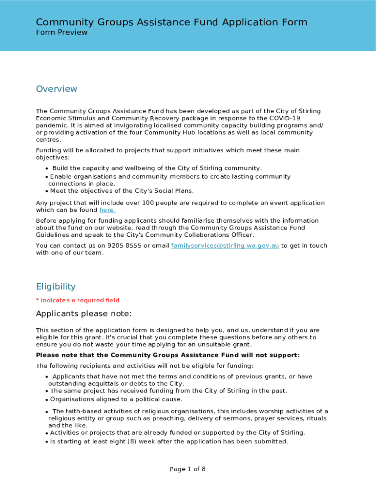 Fillable Online Community Groups Assistance Fund Application Form ...