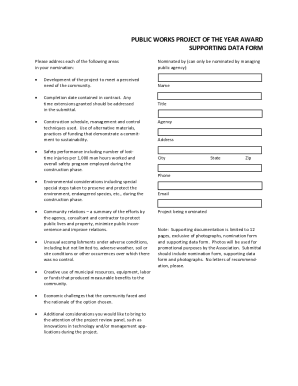 Fillable Online indiana apwa PUBLIC WORKS PROJECT OF THE YEAR AWARD ...