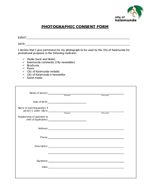 Fillable Online PHOTOGRAPHIC CONSENT FORM Fax Email Print - pdfFiller