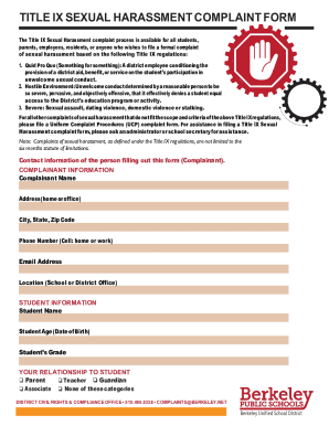 Fillable Online TITLE IX SEXUAL HARASSMENT COMPLAINT FORM Fax Email Print - pdfFiller