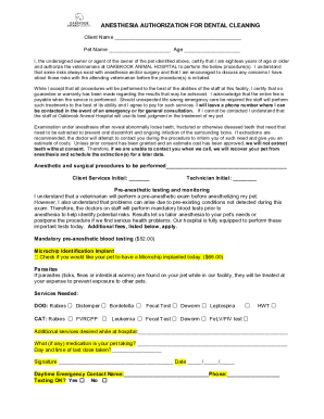 Fillable Online DENTAL PROCEDURE AND ANESTHESIA AUTHORIZATION Fax Email ...