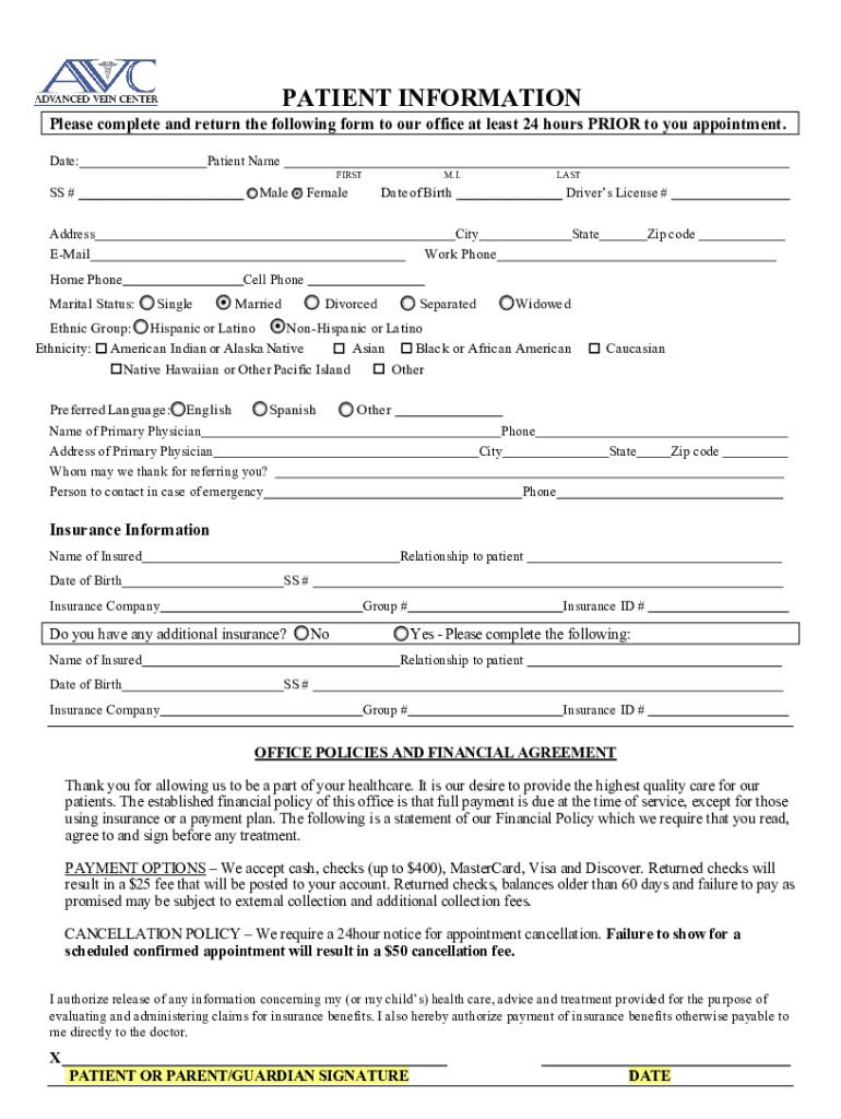 Fillable Online PATIENT INFO FORM.doc Fax Email Print - pdfFiller