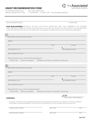 Fillable Online GRANT RECOMMENDATION FORM - associated.org Fax Email Print - pdfFiller