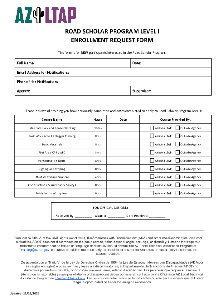 Fillable Online Draft 2021 AZ LTAP Road Scholar Enrollment Form Fax ...